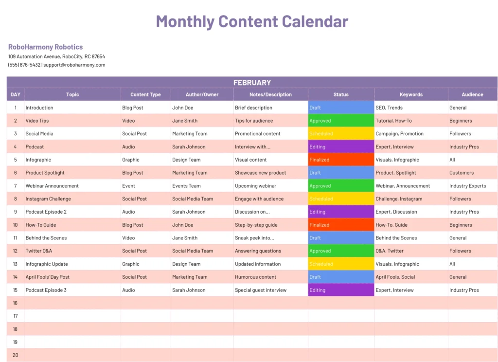 Free Social Media Content Calendar Template Boost Your Presence