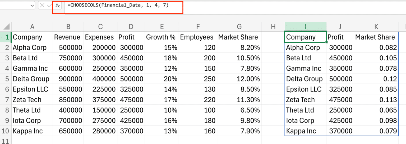 Excel Choosecols Function A Complete Guide 2025 Update
